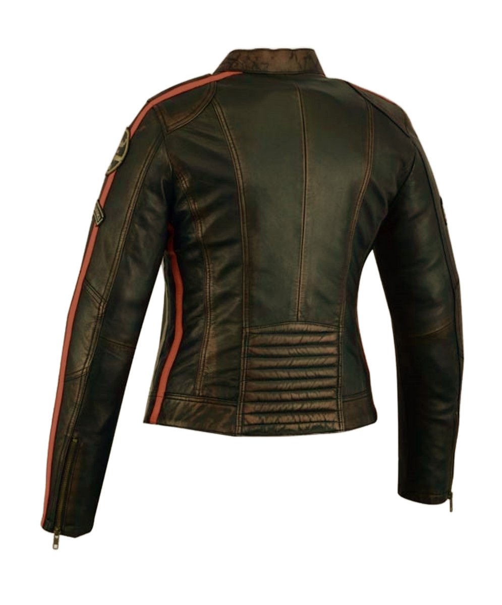 Nexo Ladies Cafe Racer Leather Jacket - Brown Wax – Bike Kings